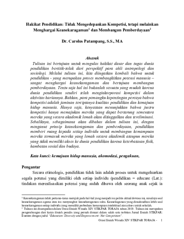 (PDF) Orasi Ilmiah Wisuda XIV STIKPAR TORAJA -1