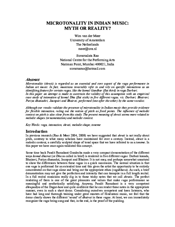 (PDF) Microtonality in Indian Music: Myth or Reality