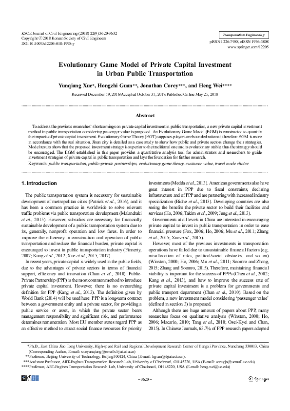 (PDF) Evolutionary Game Model of Private Capital Investment in Urban ...