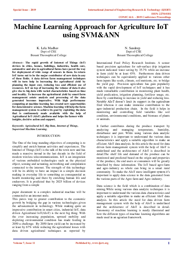 (PDF) IJERT-Machine Learning Approach for Agriculture IoT using SVM&ANN