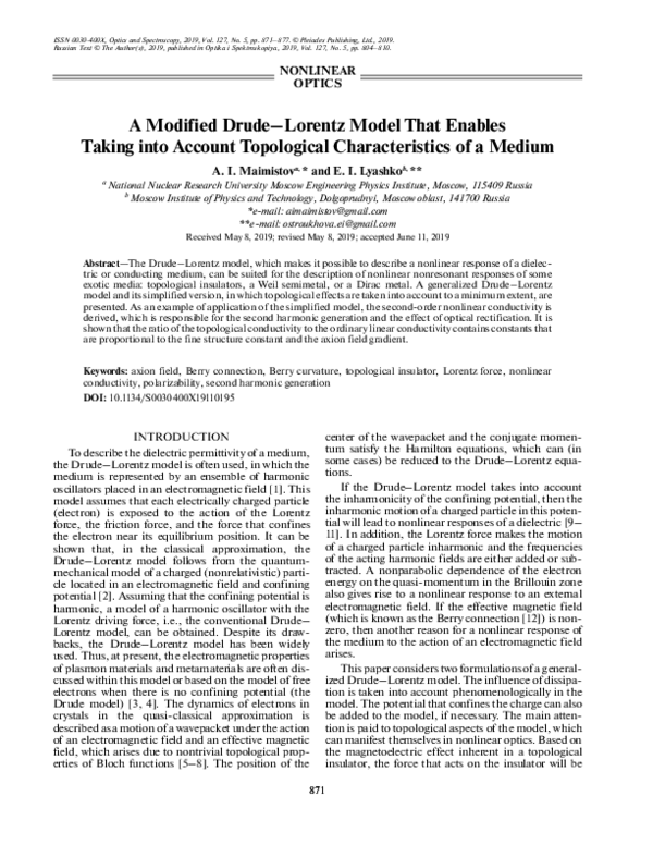 (PDF) Topological Effects in Drude-Lorentz Model