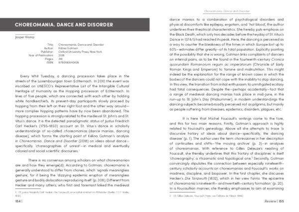 (PDF) Review: Kélina Gotman - Choreomania. Dance and Disorder