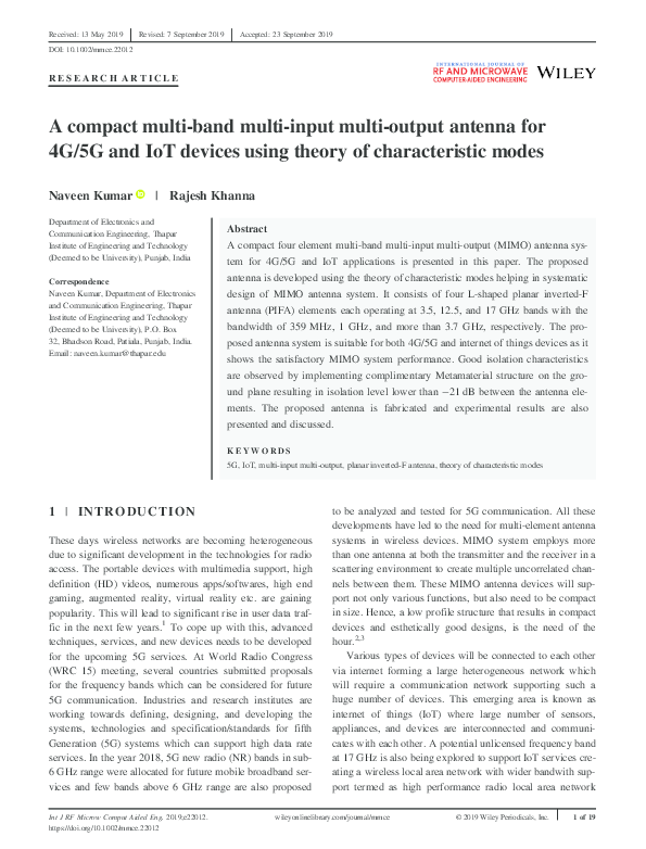 (PDF) A compact multi‐band multi‐input multi‐output antenna for 4G/5G and IoT devices using ...