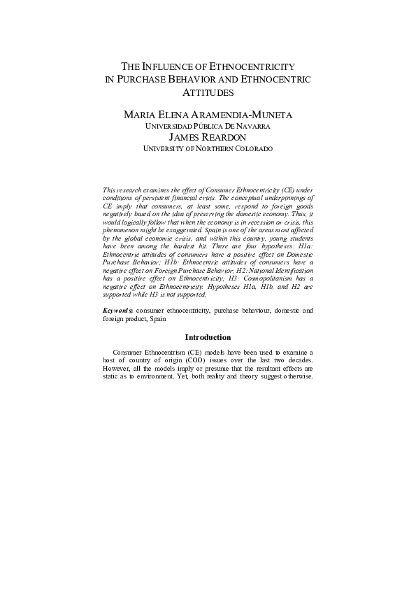 (PDF) The Influence of Ethnocentricity in Purchase Behavior and ...