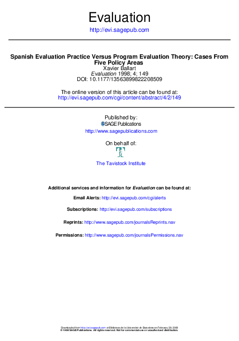 (PDF) SPANISH EVALUATION PRACTICE vs PROGRAM EVALUATION THEORY: CASES FROM FIVE POLICY AREAS