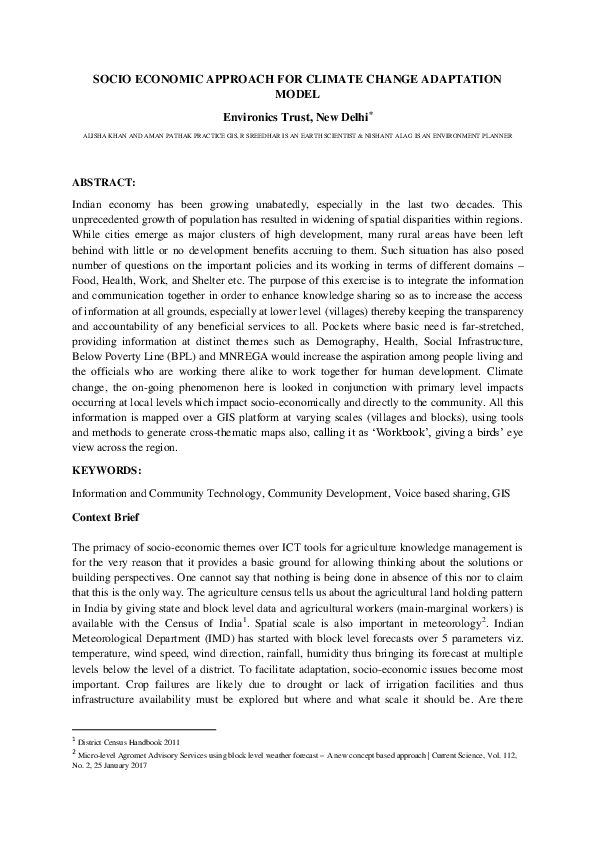 (PDF) SOCIO ECONOMIC APPROACH FOR CLIMATE CHANGE ADAPTATION MODEL