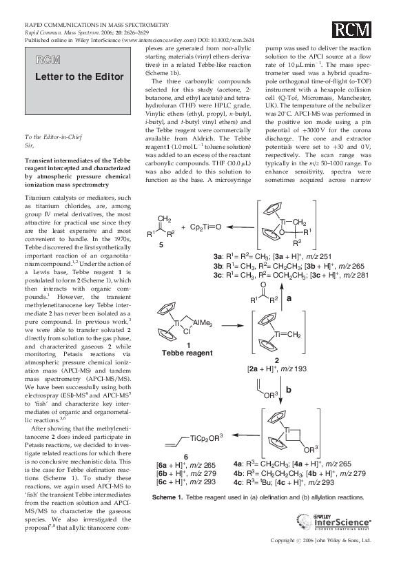 (PDF) Transient intermediates of the Tebbe reagent intercepted and ...