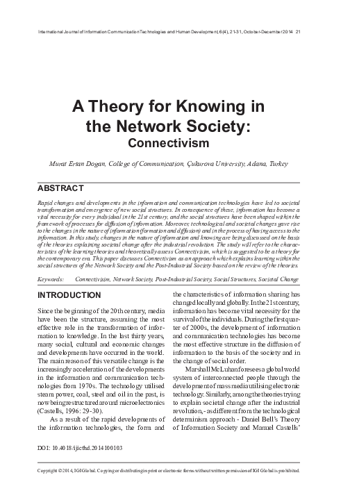 (PDF) A Theory for Knowing in the Network Society: Connectivism
