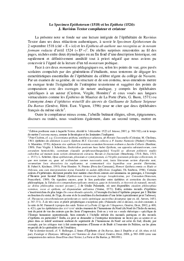 (PDF) Le Specimen Epithetorum (1518) et les Epitheta (1524): J ...