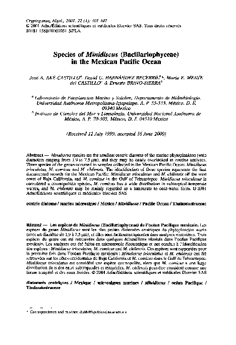 (PDF) Species of Minidiscus (Bacillariophyceae) in the Mexican Pacific ...