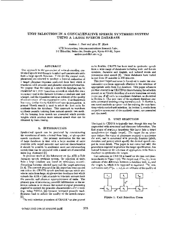 Pdf Unit Selection In A Concatenative Speech Synthesis System Using A Large Speech Database