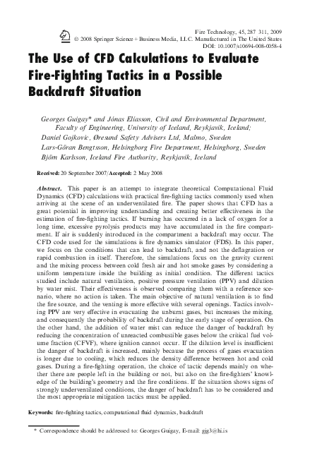 (PDF) The Use of CFD Calculations to Evaluate Fire-Fighting Tactics in ...