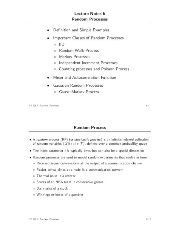 (PDF) Lecture Notes 6 Random Processes • Definition and Simple Examples ...