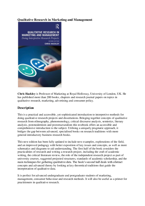 (DOC) Qualitative Research in Marketing and Management: Doing Interpretive Research Projects
