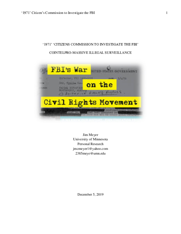 (DOC) 1971 'CITIZEN'S COMMISSION TO INVESTIGATE THE FBI' COINTELPRO