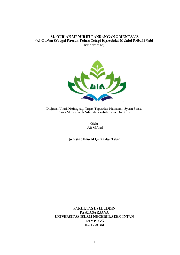 (DOC) Al-Quran Dalam Perspektif Orientalis