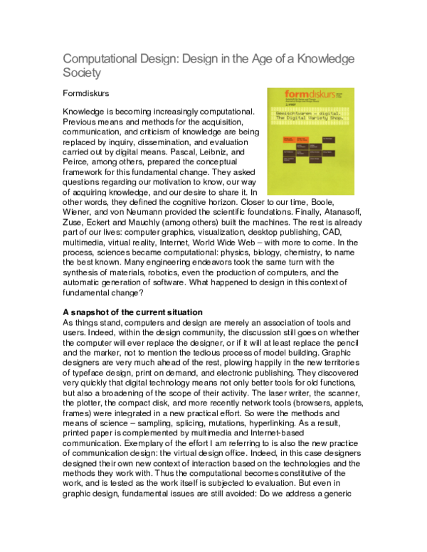 (PDF) Computational Design: Design in the Age of a Knowledge Society