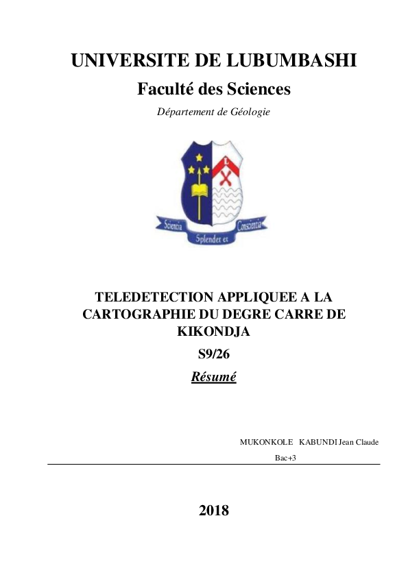 (PDF) UNIVERSITE DE LUBUMBASHI Faculté des Sciences