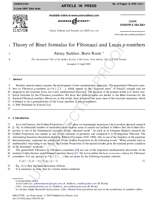 (PDF) Theory of Binet formulas for Fibonacci and Lucas p-numbers