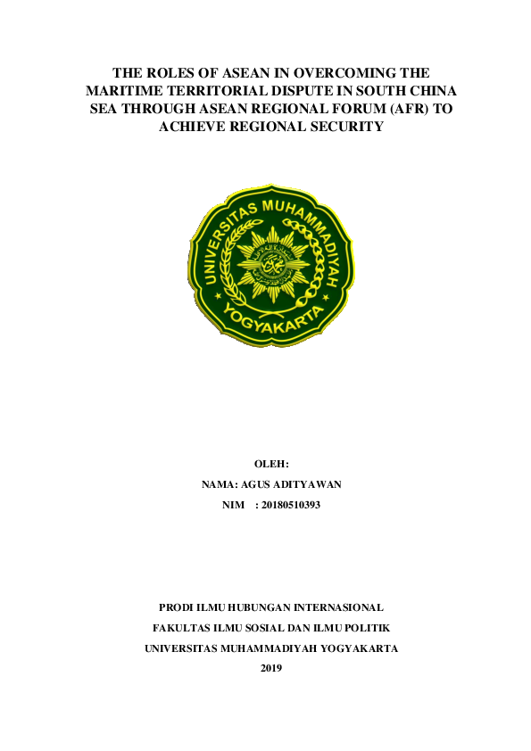 (DOC) THE ROLES OF ASEAN IN OVERCOMING THE MARITIME TERRITORIAL DISPUTE ...