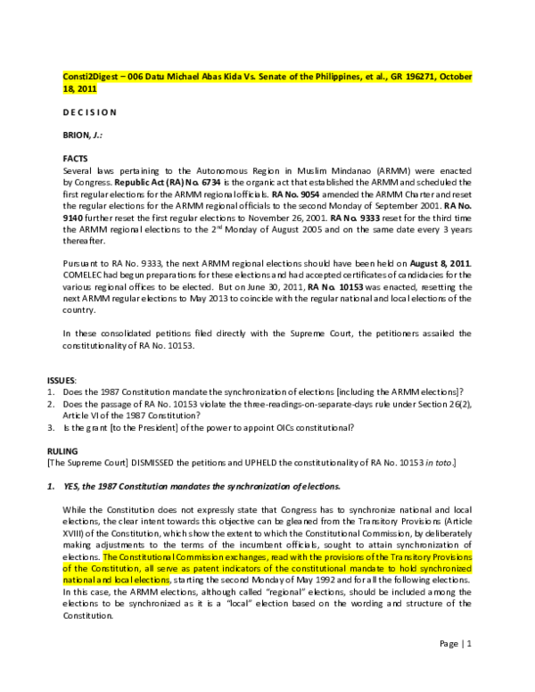 (DOC) Consti2Digest – 006 Datu Michael Abas Kida Vs. Senate of the ...