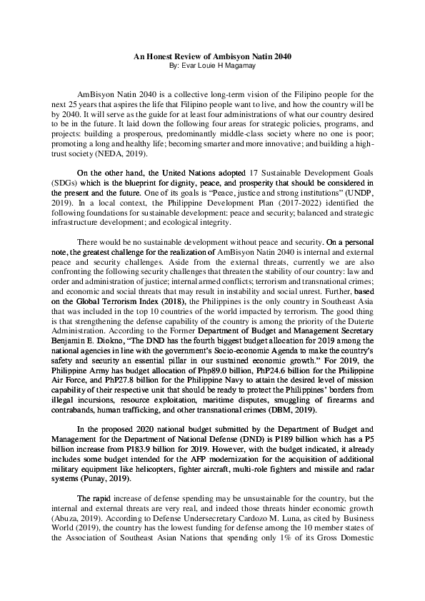 (PDF) An Honest Review of Ambisyon Natin 2040