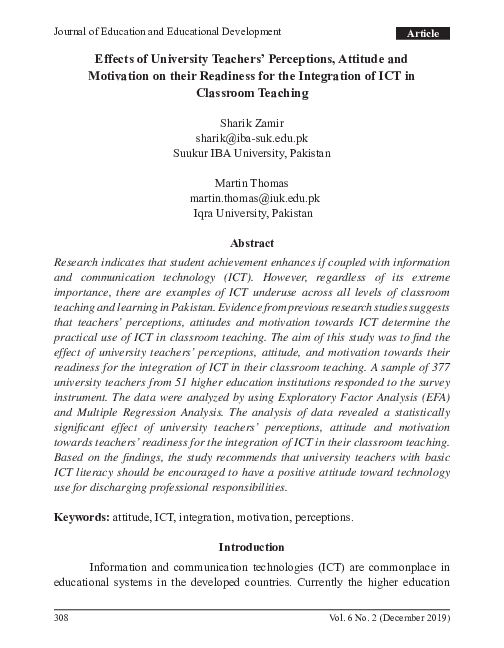 (PDF) Effects of University Teachers' Perceptions, Attitude and Motivation on their Readiness ...