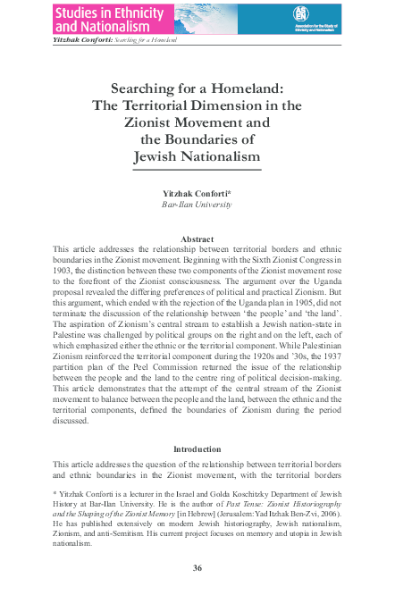 (PDF) Searching for Homeland: The Territorial Dimension in the Zionist ...