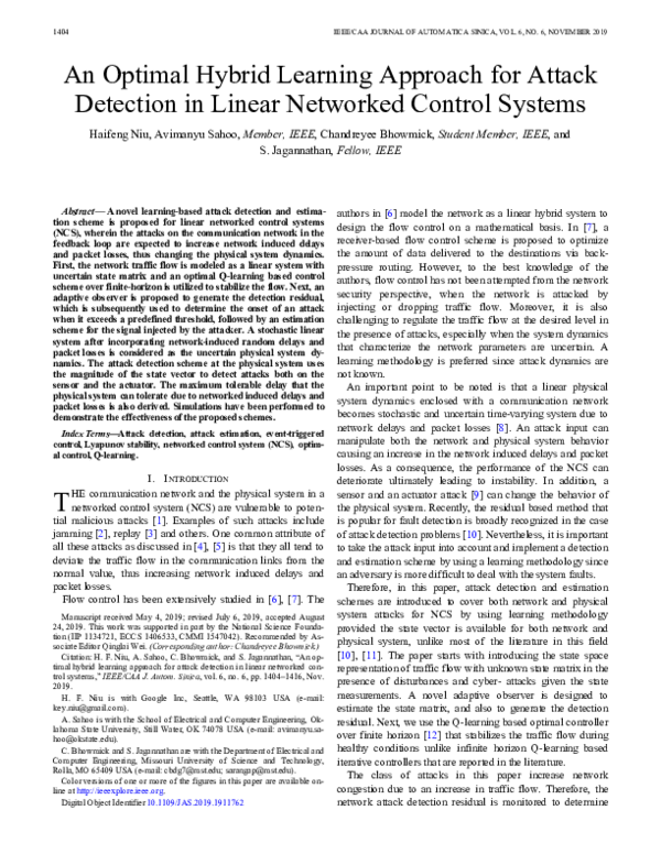Pdf An Optimal Hybrid Learning Approach For Attack Detection In Linear Networked Control