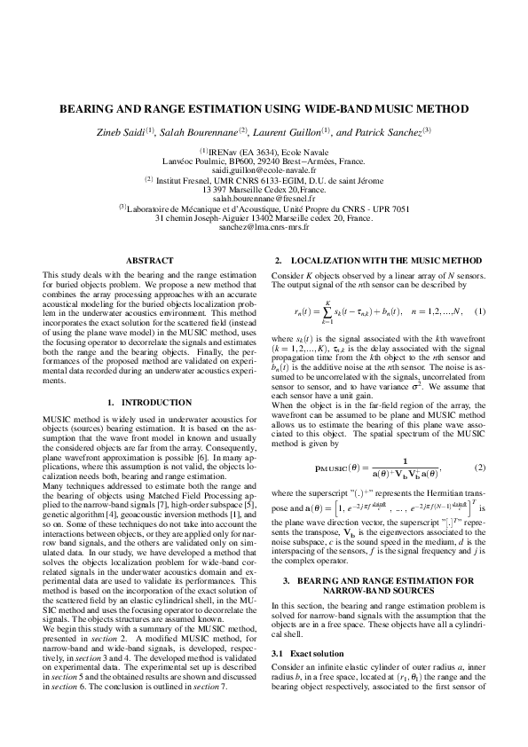 (PDF) Bearing and Range Estimation Using Wide-Band Music Method