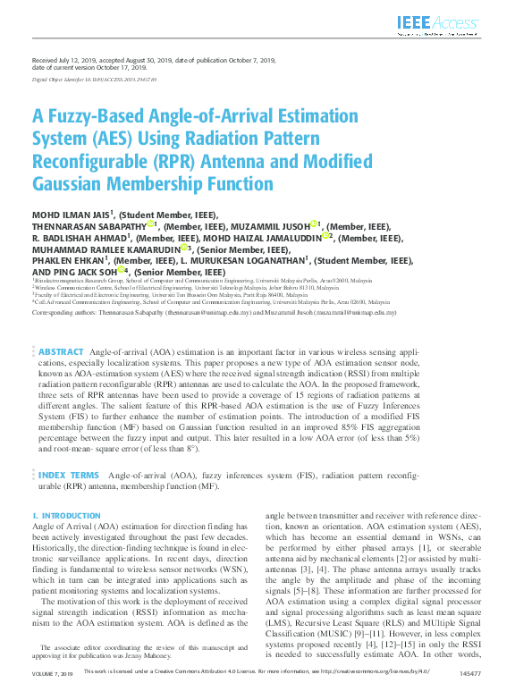 Pdf A Fuzzy Based Angle Of Arrival Estimation System Aes Using Radiation Pattern