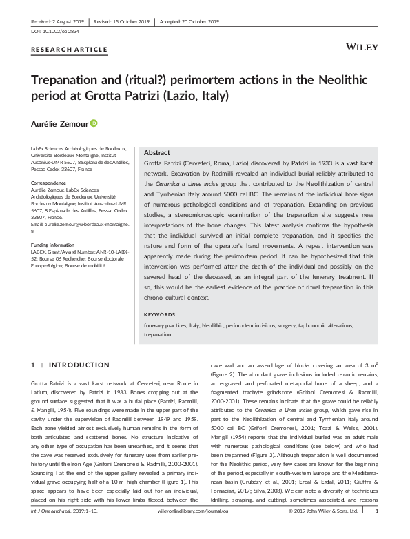 (PDF) Trepanation and (ritual?) perimortem actions in the Neolithic ...