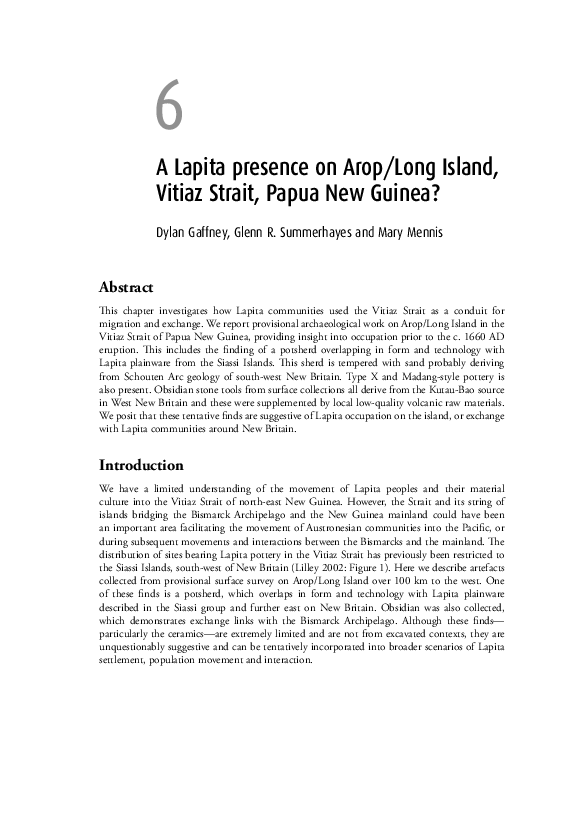(PDF) A Lapita presence on Arop/Long Island, Vitiaz Strait, Papua New ...