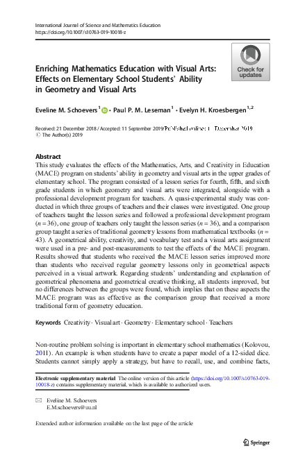(PDF) Enriching Mathematics Education with Visual Arts: Effects on ...