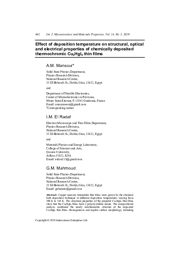 (PDF) Effect of deposition temperature on structural, optical and electrical properties of ...