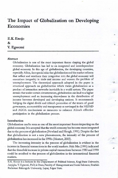 (PDF) The Impact of Globalization on Developing Economies
