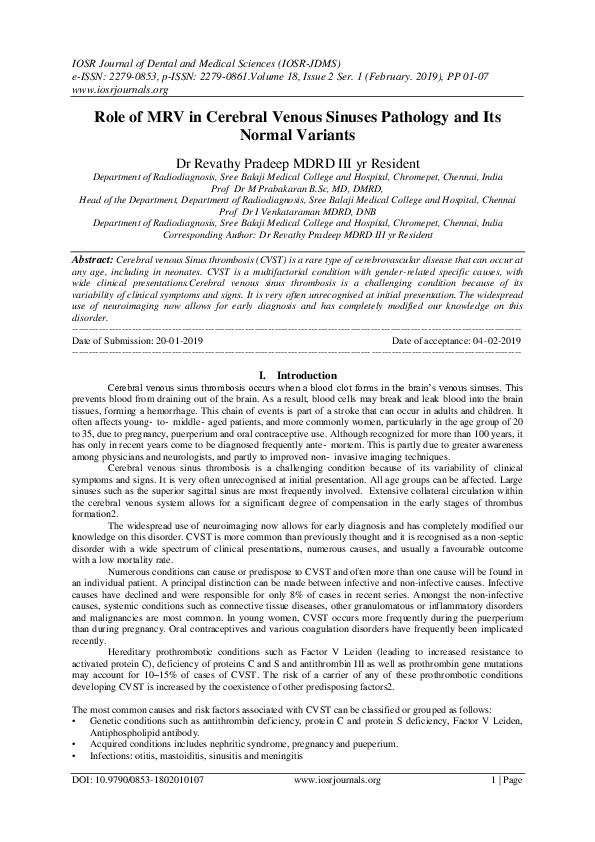 (PDF) Role of MRV in Cerebral Venous Sinuses Pathology and Its Normal ...
