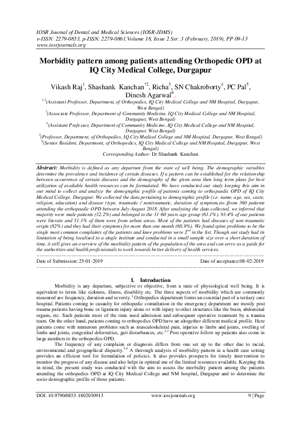 (PDF) Morbidity pattern among patients attending Orthopedic OPD at IQ ...