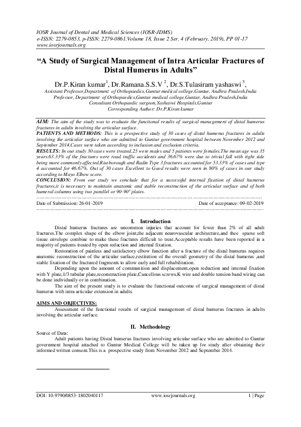 (PDF) “A Study of Surgical Management of Intra Articular Fractures of ...