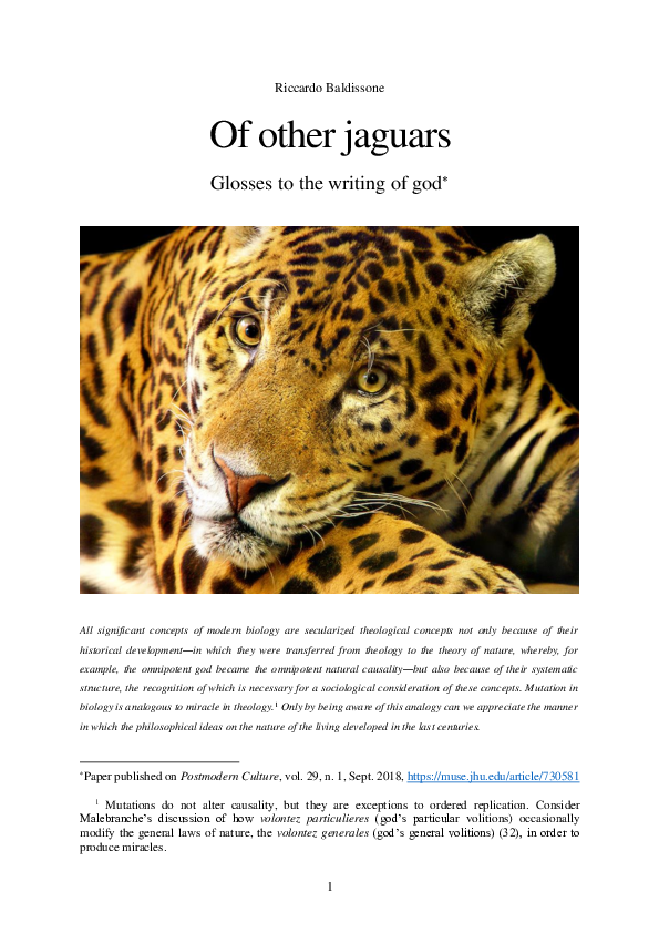 (PDF) Of other jaguars: Glosses to the writing of god