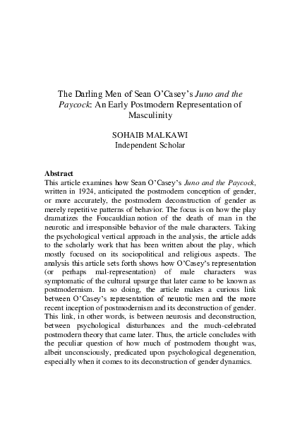 (PDF) The Darling Men of Sean O'Casey's Juno and the Paycock: An Early ...