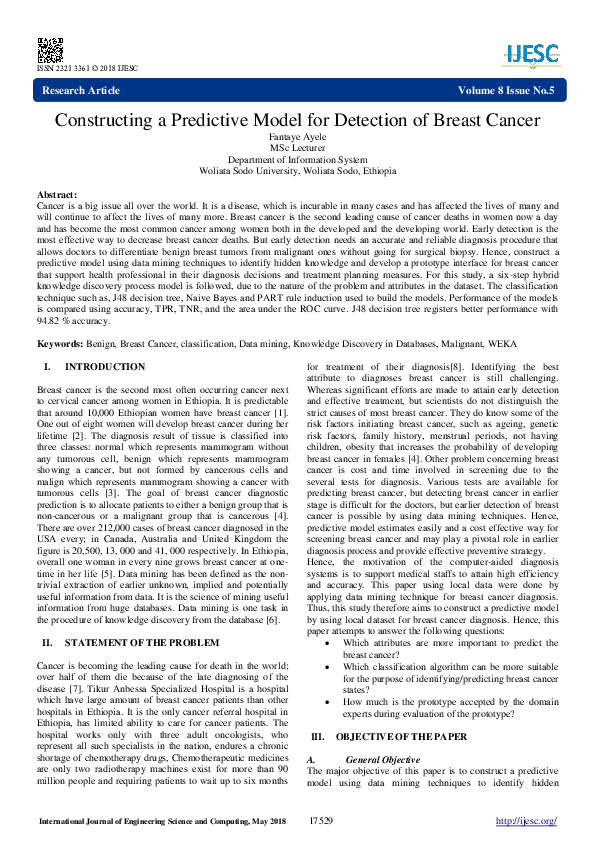 (PDF) Constructing a Predictive Model for Detection of Breast Cancer