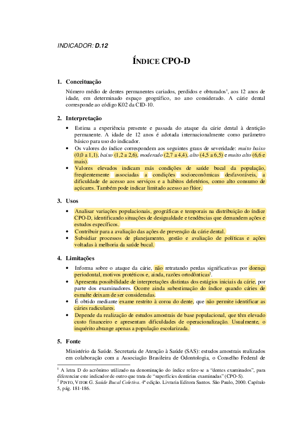 (PDF) ÍNDICE CPO-D 1. Conceituação