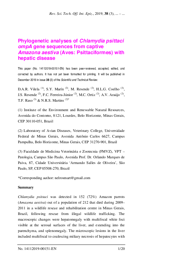 (PDF) Phylogenetic analyses of Chlamydia psittaci ompA gene sequences ...