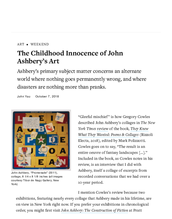 (PDF) Ashbery - The Childhood Innocence of John Ashbery's Art | John ...