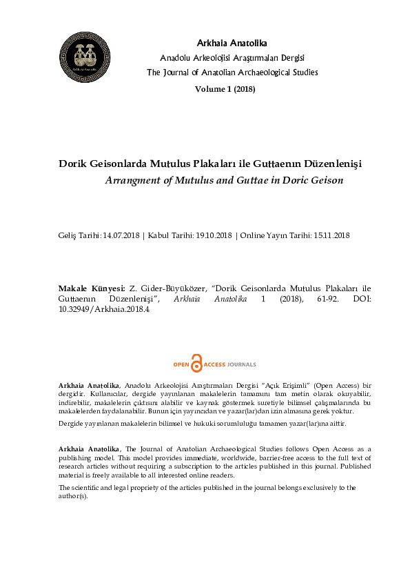 (PDF) Z. Gider-Büyüközer, “Dorik Geisonlarda Mutulus Plakaları ile ...