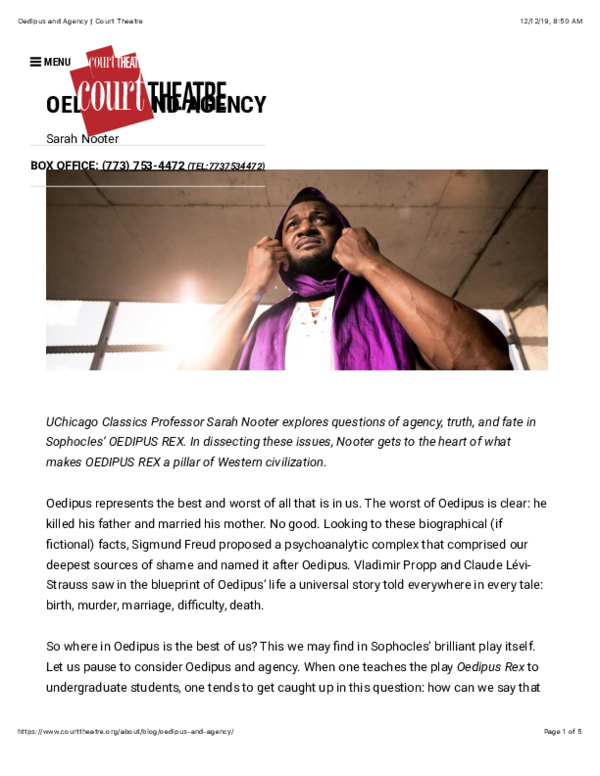 (PDF) OEDIPUS AND AGENCY