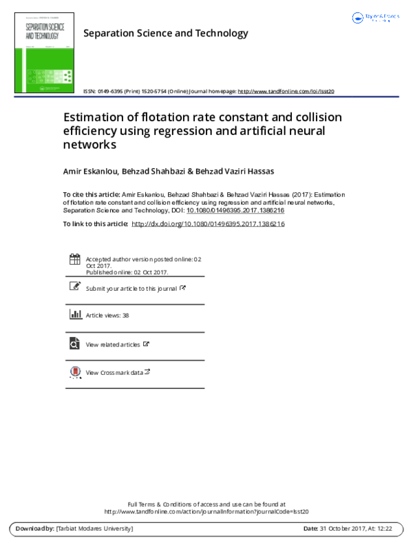 Pdf Estimation Of Flotation Rate Constant And Collision Efficiency Using Regression And