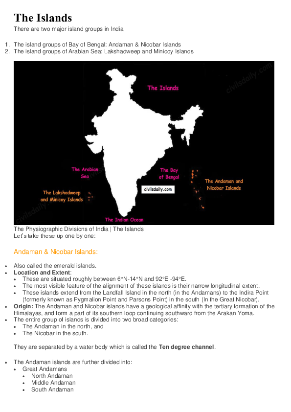 (DOC) The Islands There are two major island groups in India