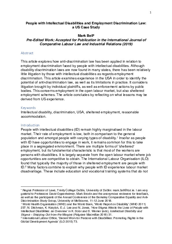 (PDF) People with Intellectual Disabilities and Employment ...